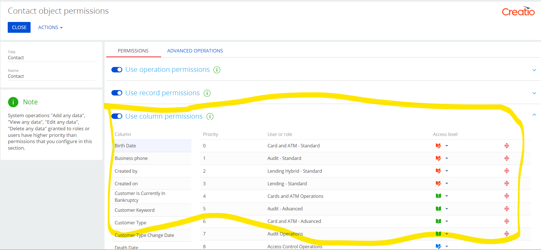 How to bind data for column permission in package | Community Creatio